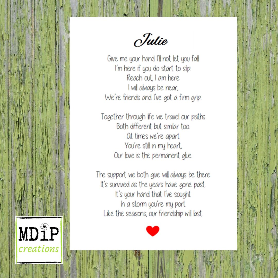Friendship Poem Print Personalised, Poem Wall Art Birthday Gift - Etsy UK