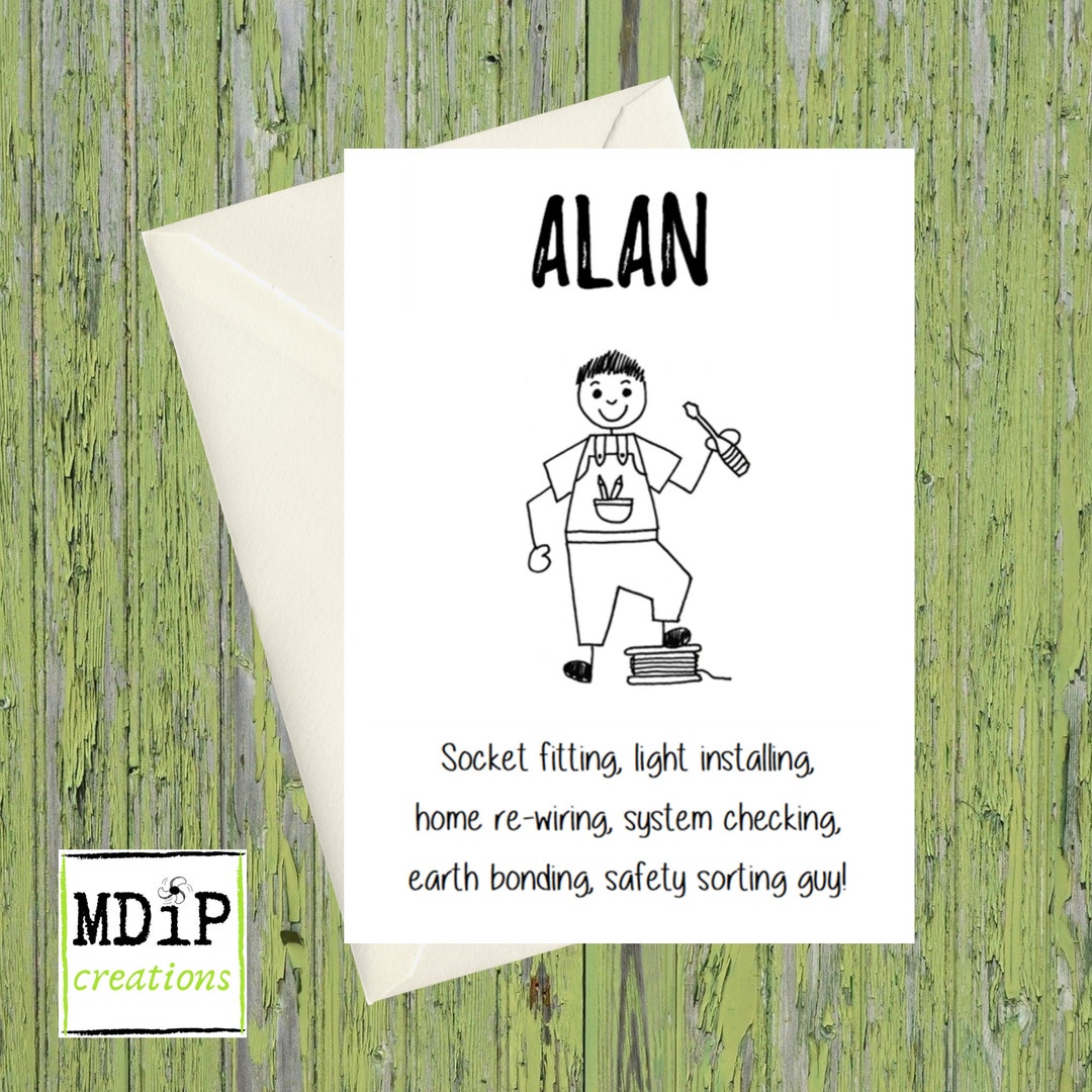 Electrician Card, Electrician Birthday Card, Personalised Card for Him ...