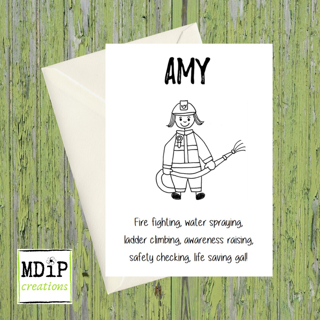 Firefighter Card, Firefighter Birthday Card, Personalised Card for Her ...