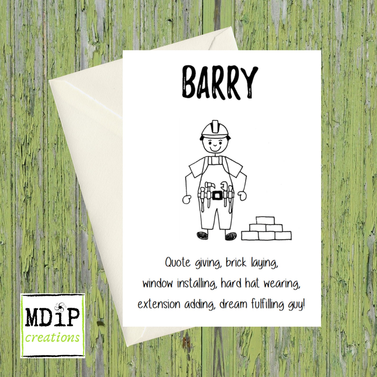 Builder Card, Builder Birthday Card, Personalised Card for Him ...