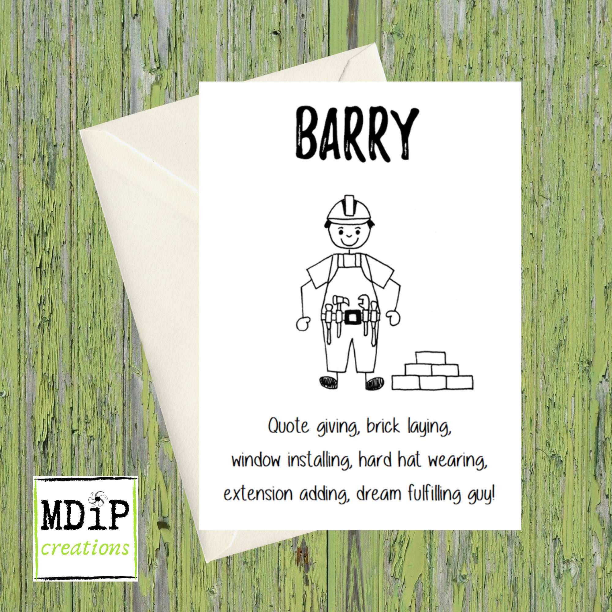 Builder Card, Builder Birthday Card, Personalised Card for Him ...