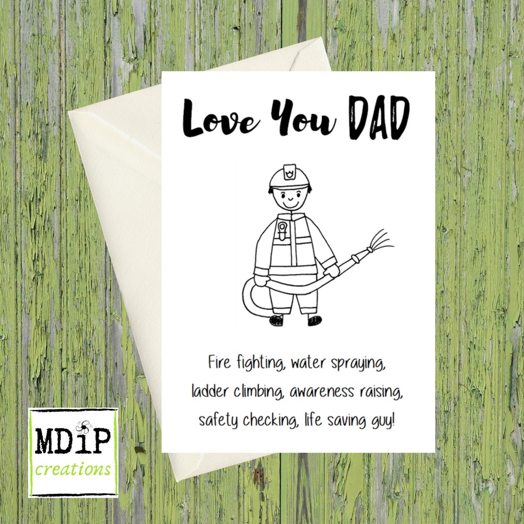 Fireman Card for Dad, Fireman Father's Day Card for Dad, Love You Dad ...