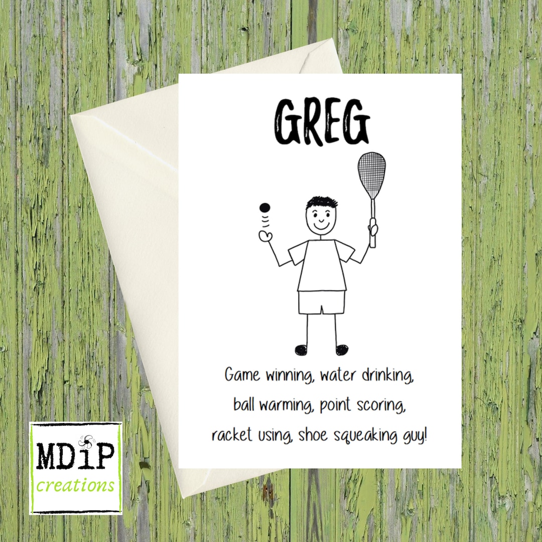 Squash Card, Squash Birthday Card, Personalised Squash Player Card for ...