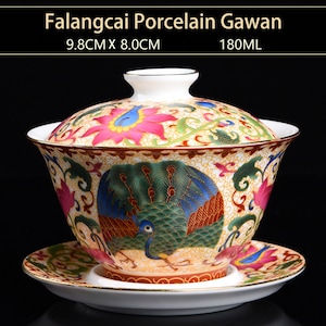 Falangcai Porcelain Gaiwan Tea Cup, Chinese Teacup With Saucer and Lid ...