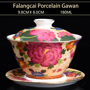 Falangcai Porcelain Gaiwan Tea Cup, Chinese Teacup With Saucer and Lid ...