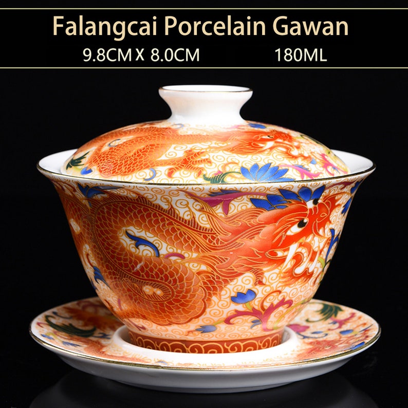Falangcai Porcelain Gaiwan Tea Cup, Chinese Teacup With Saucer and Lid ...