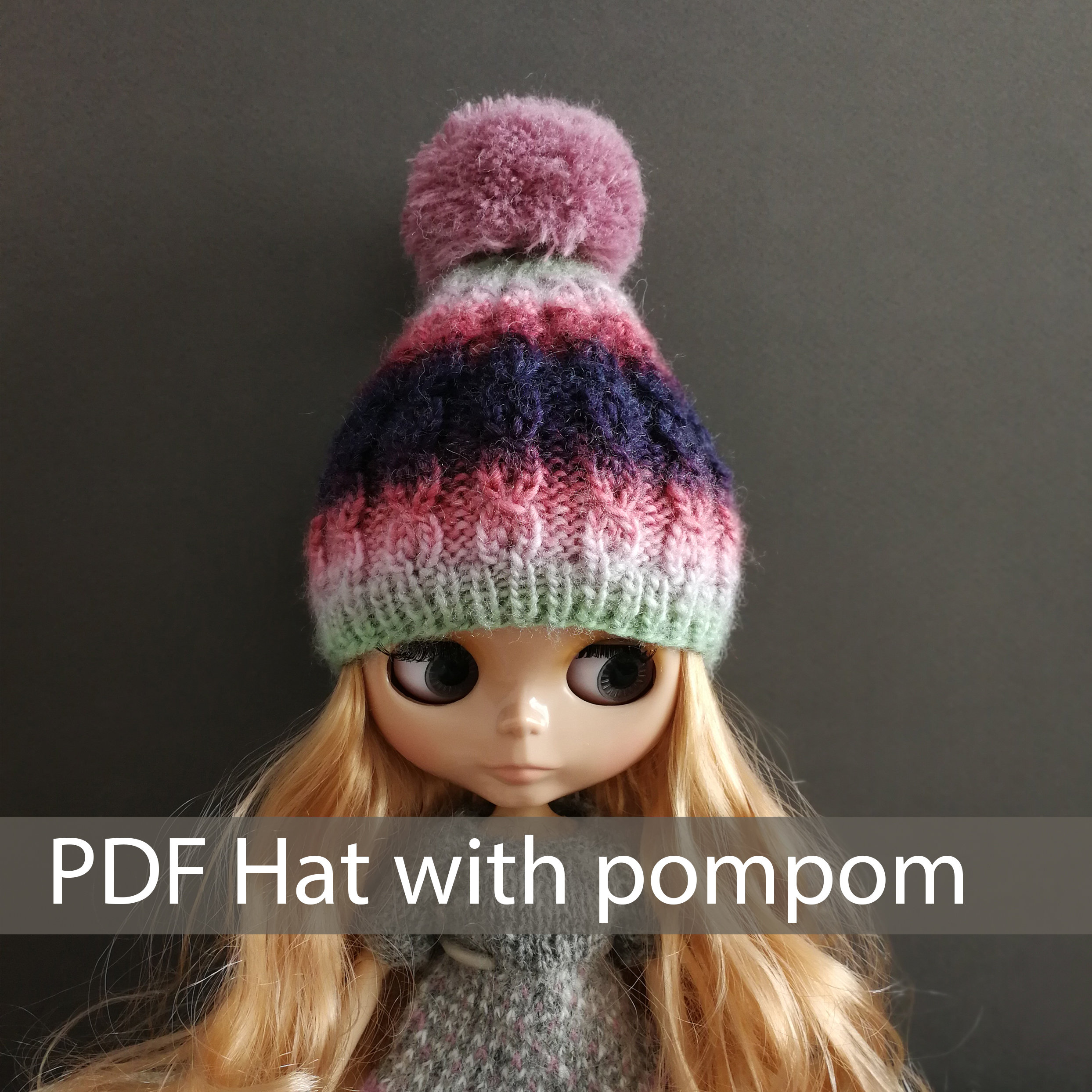 PDF knit doll hat pattern hat with pompom for Blythe doll | Etsy