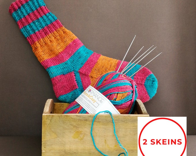 Sock Yarn 2 Skeins Wool Yarn 6 Ply Yarn 75% Superwash Sock Yarn 100gr 3 ...