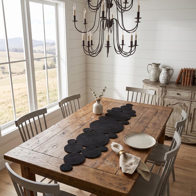 Black Cotton Table Runner, Modern Geometric Woven Centerpiece, Japandi ...