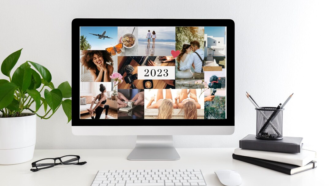 2023 Digital Vision Board Template, Desktop Background, Editable Canva ...