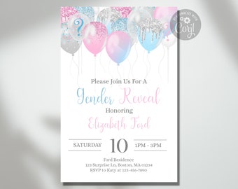 Editable Gender Reveal Pink and Blue Invitation - Etsy