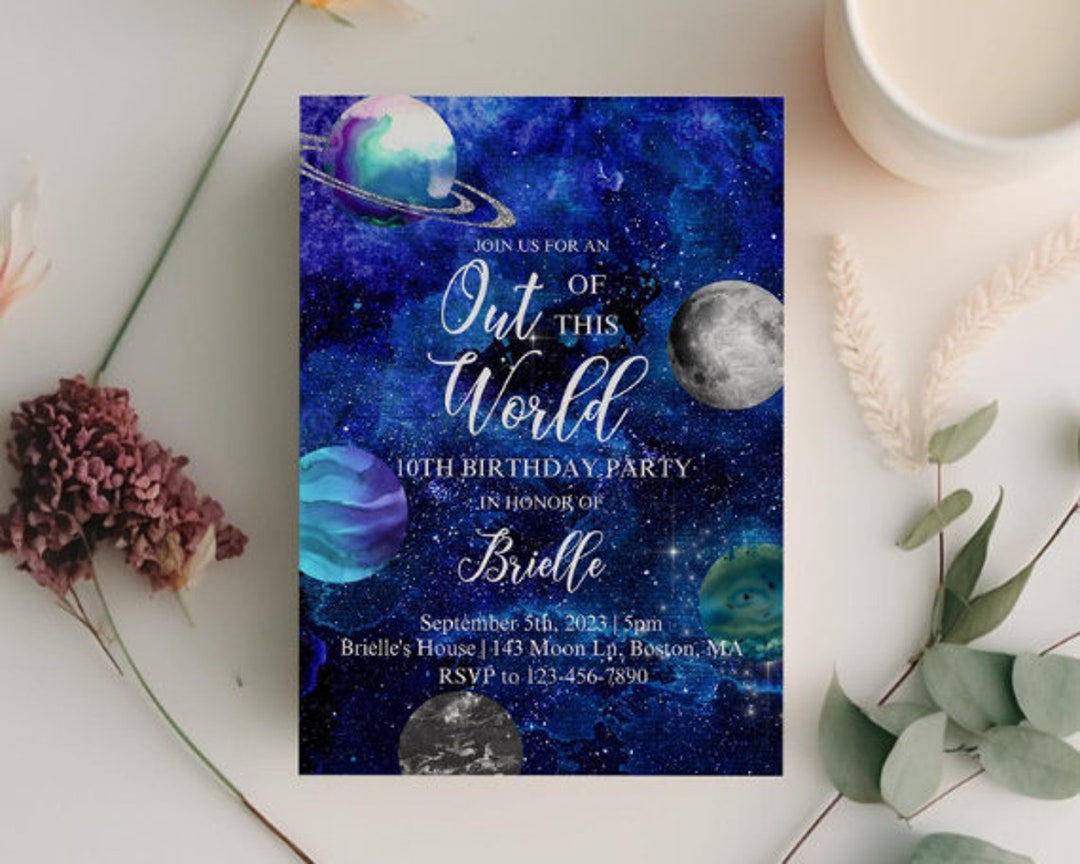 Editable Galaxy Birthday Invitation , Outer Space Party Invite, Cosmic ...