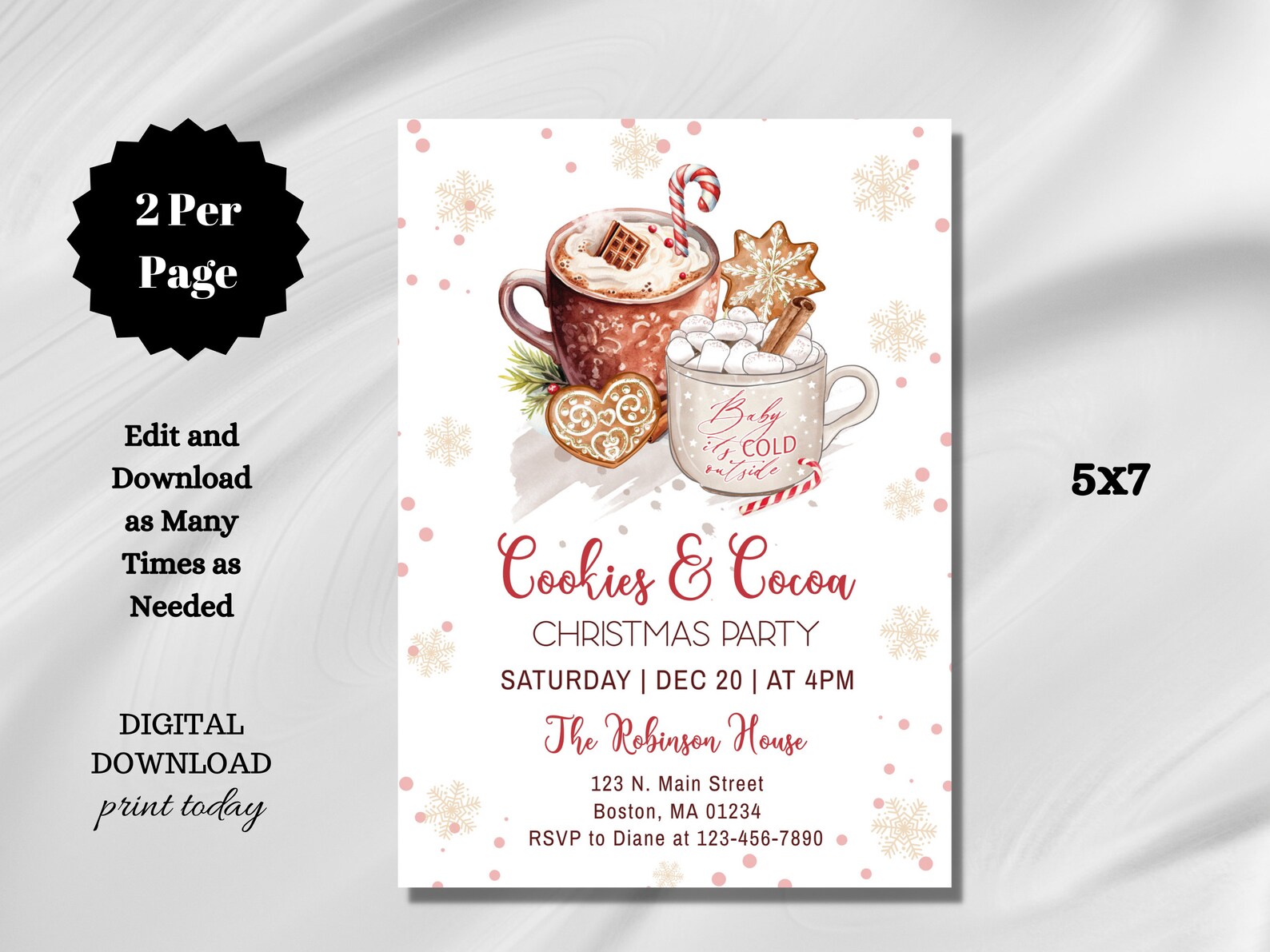 Cookies and Cocoa Invitation Template, Christmas Birthday Party Invite ...