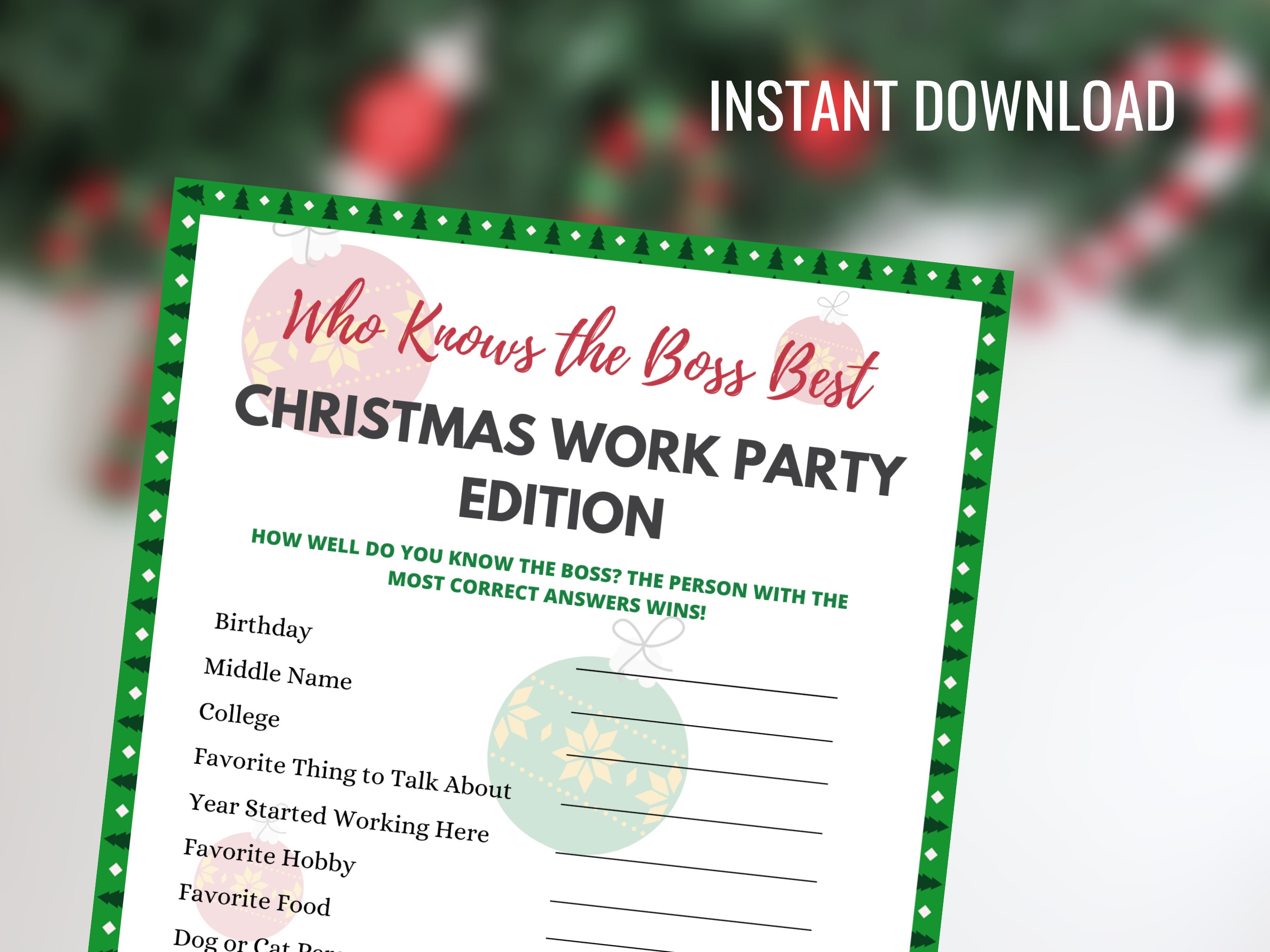 Who Knows the Boss Best Game, Work Christmas Party Game, Holiday Game ...