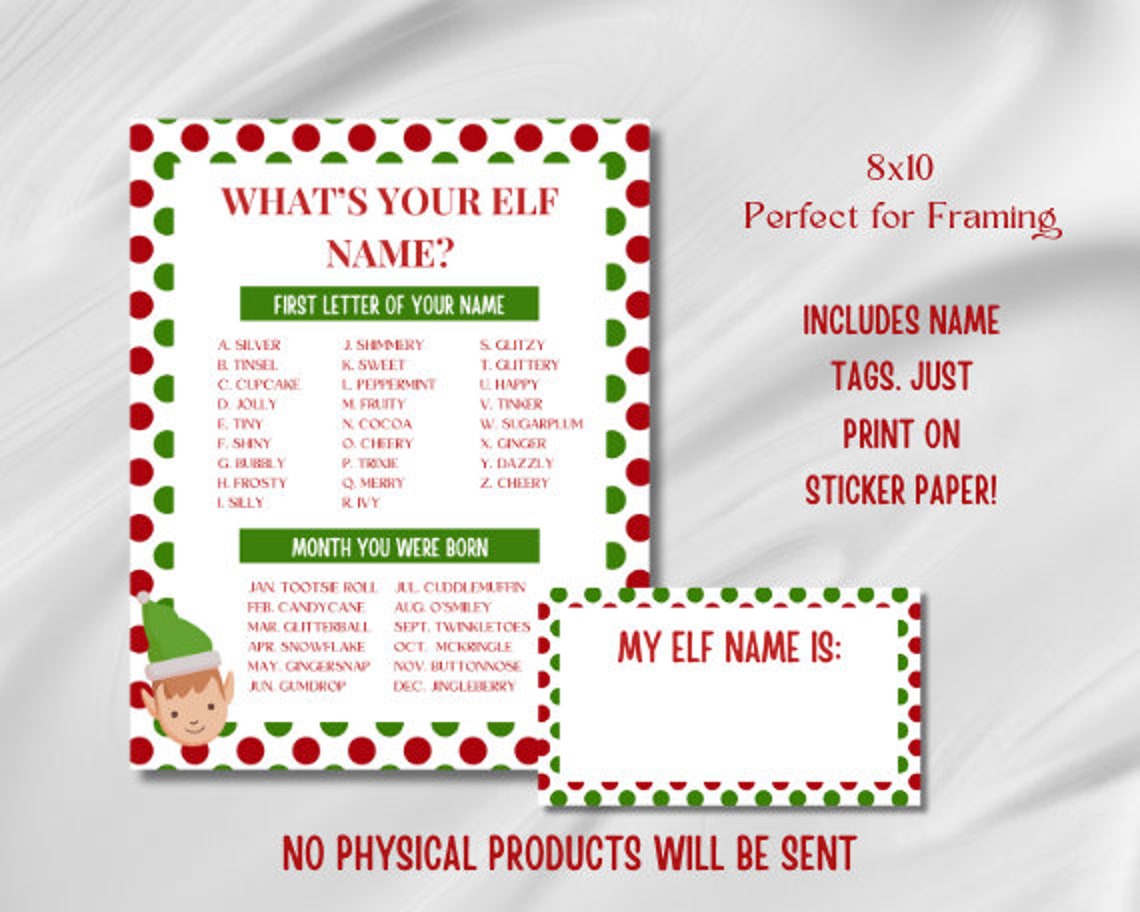 What is Your Elf Name Game Printable, Christmas Elf Name Tags, What's ...