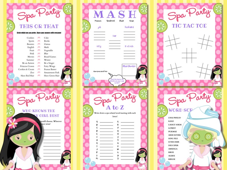 Spa Party Games Bundle Spa Birthday Party Games Birthday - Etsy
