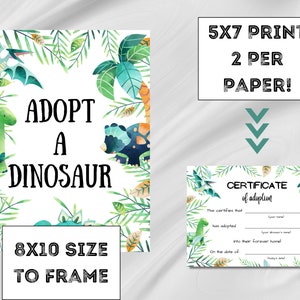 Dinosaur Adoption Certificate, Adopt a Dinosaur Sign and Certificate ...