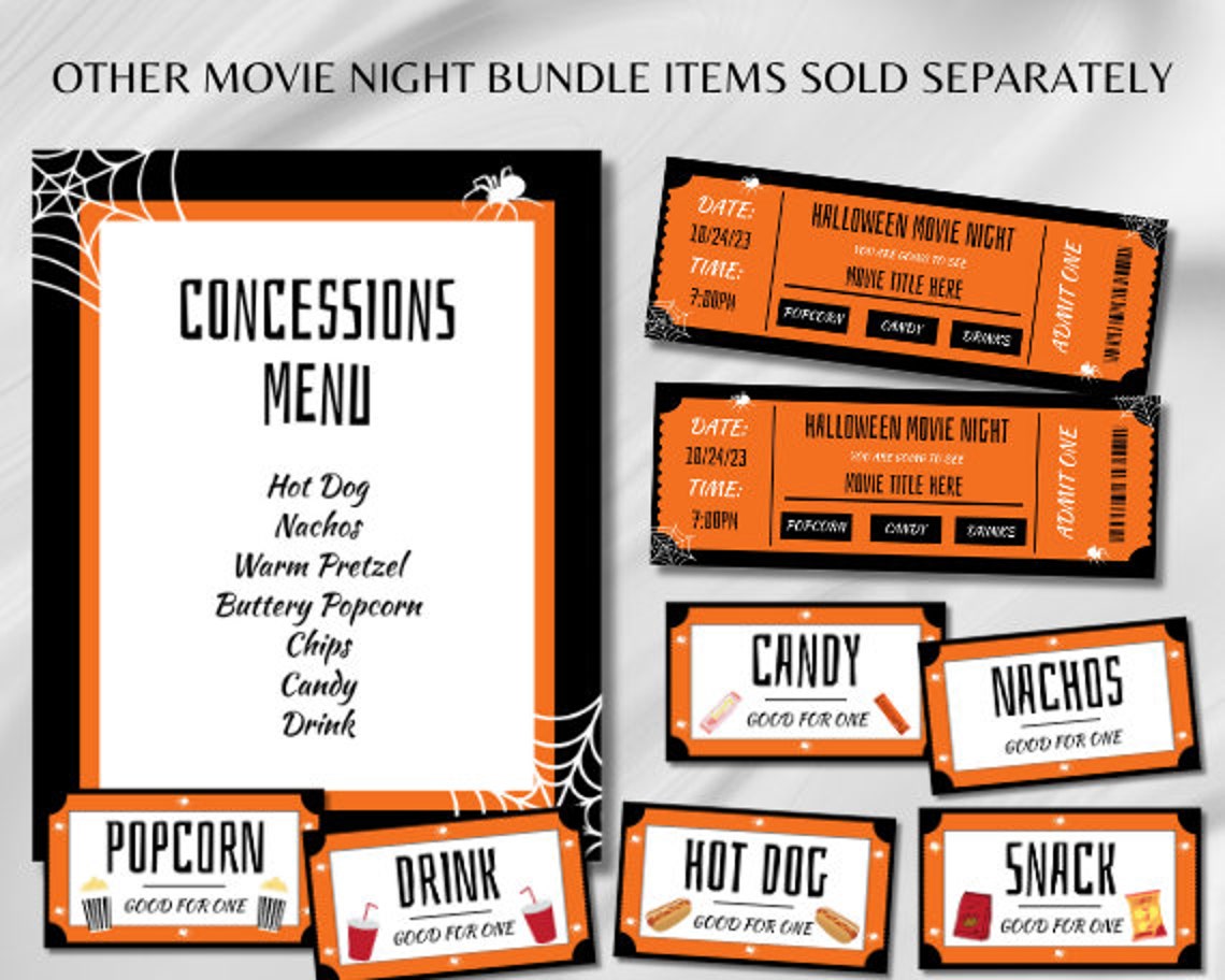 Movie Night Concession Tickets: Editable Printable (digital Download ...