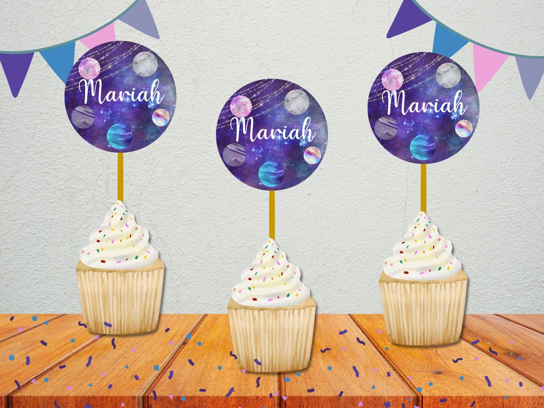 Galaxy Cupcake Toppers, Outer Space Birthday Party Cupcake Toppers ...