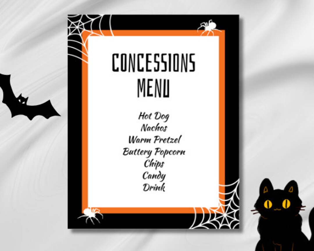 Halloween Movie Concessions Sign, Concessions Menu Template, Movie ...