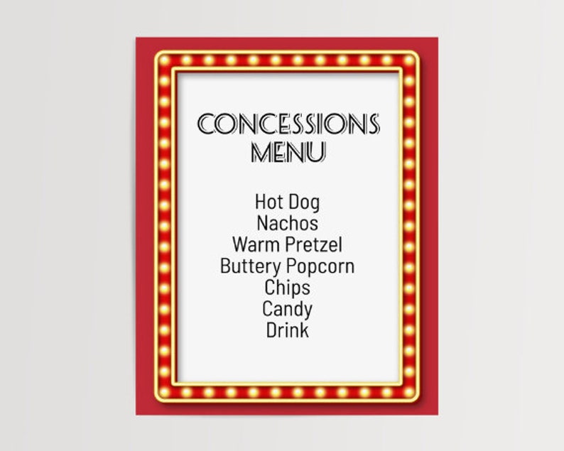 Movie Night Concessions Menu Sign Template (digital Download) - Etsy