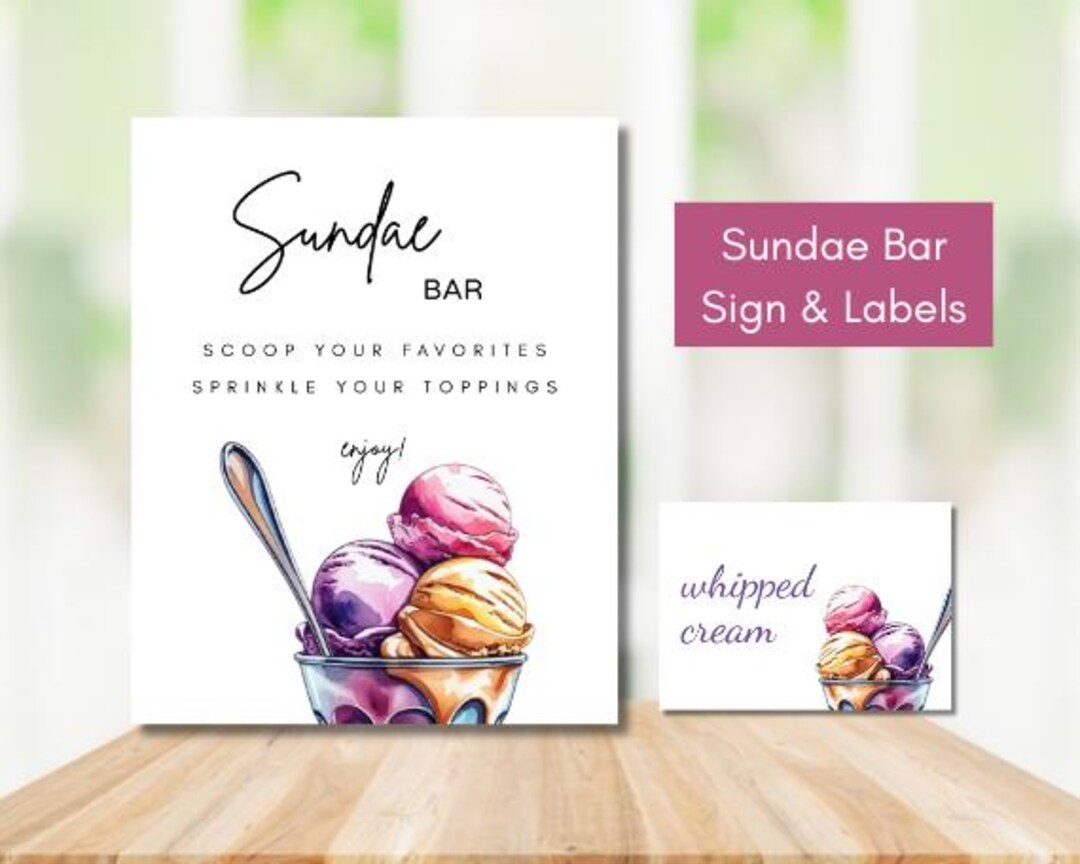 Ice Cream Sundae Bar Sign: Printable Party Decor (digital Download 8x10 ...
