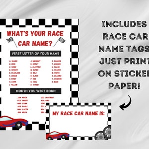 Race Car Birthday Party Game: What's Your Name Activity (digital ...
