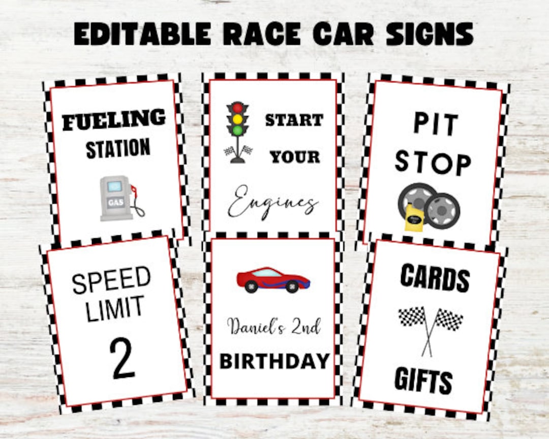 Editable Two Fast Birthday Signs, Race Car Party Signs, Race Car Table ...