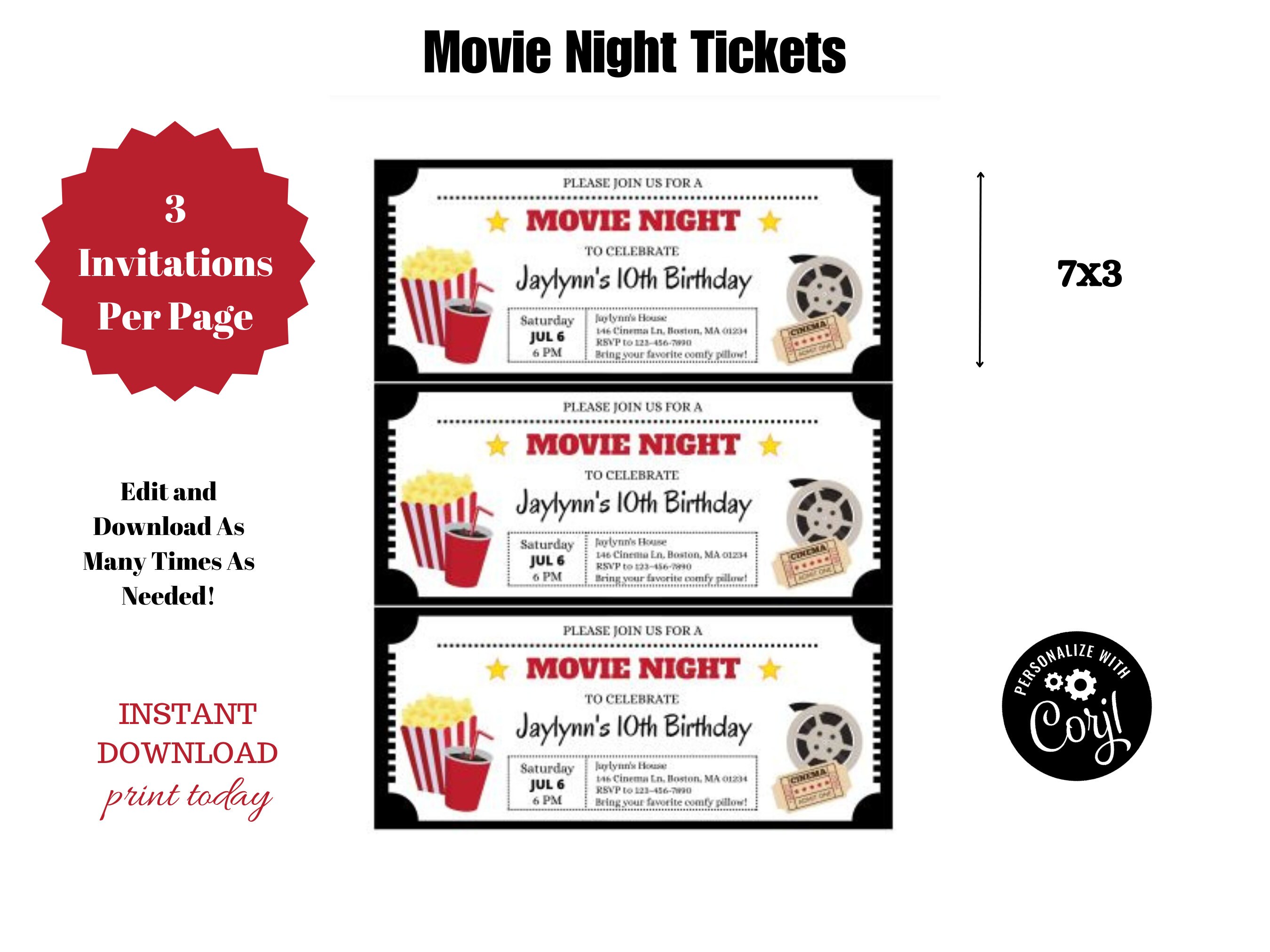 Movie Birthday Invitation, Movie Night Birthday Party Invitation, Movie ...