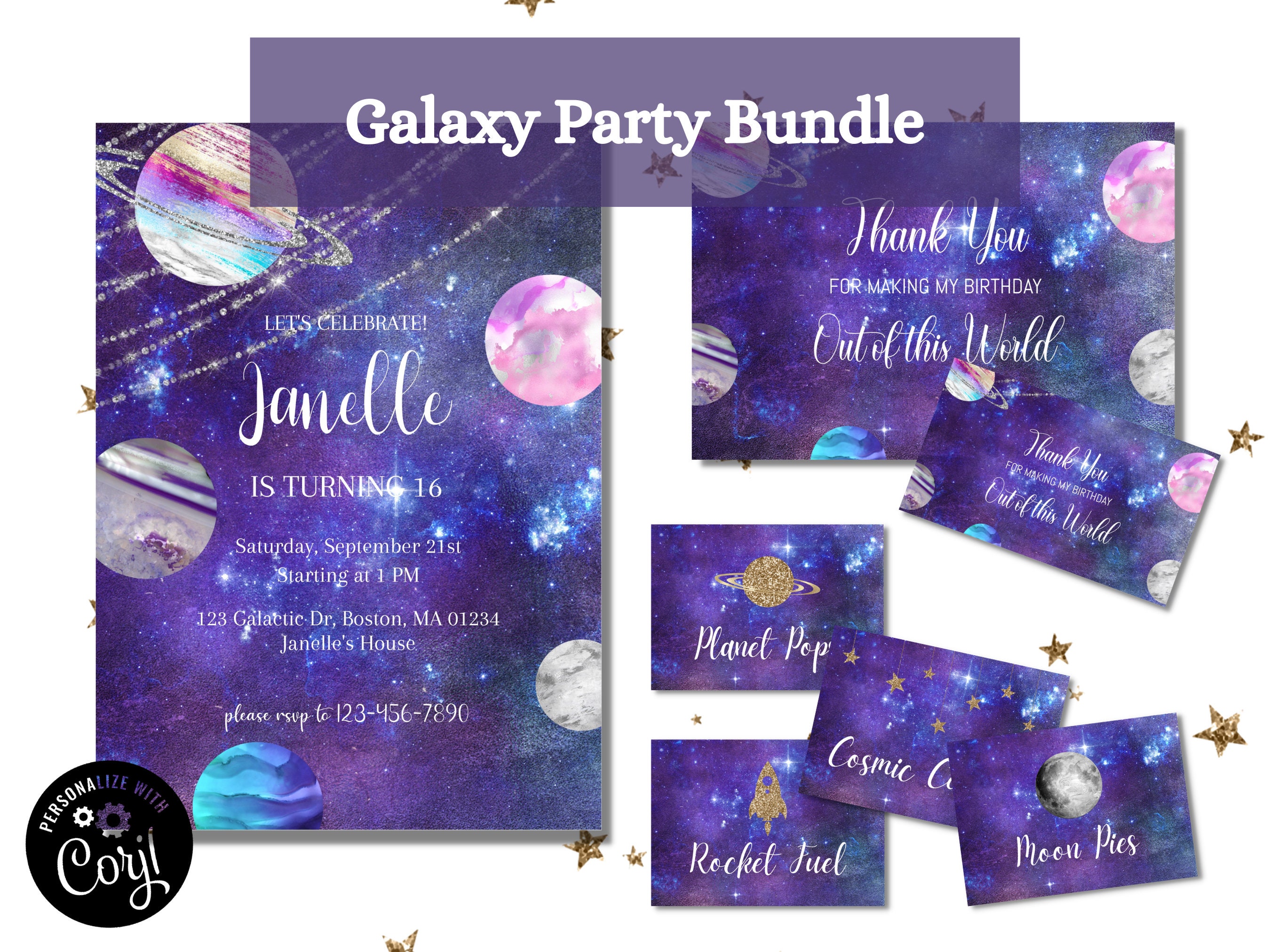 Galaxy Birthday Party Invitation Bundle, Out of This World, Space ...