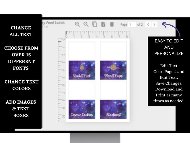 Galaxy Party Food Tent Cards: Editable Outer Space Decor (digital ...