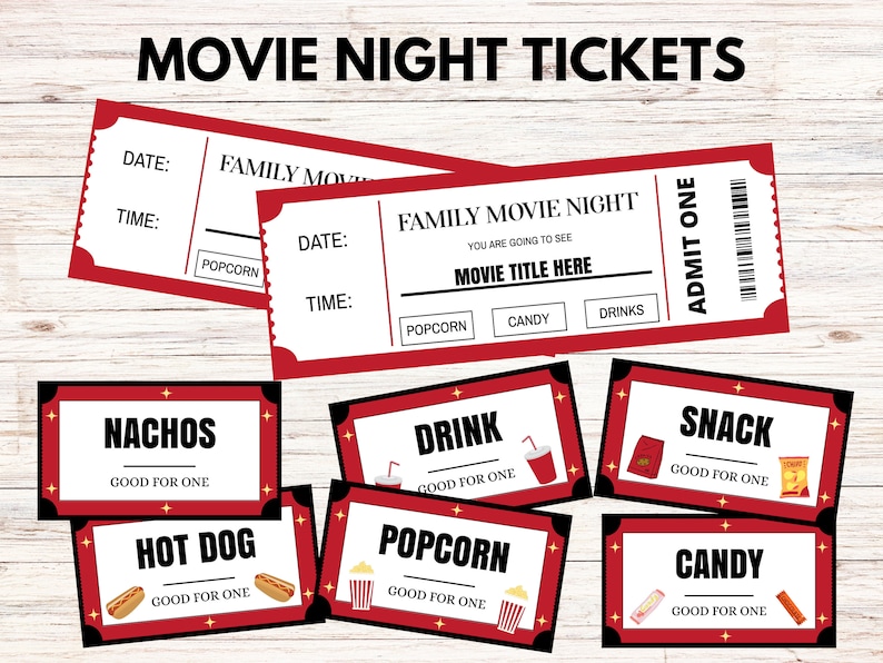 Family Movie Night Tickets, Concession Tickets, Movie Night Birthday ...