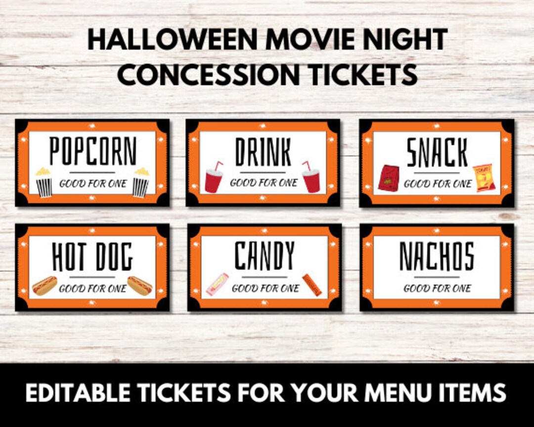 Halloween Movie Night Concession Tickets, Movie Concession Stand ...