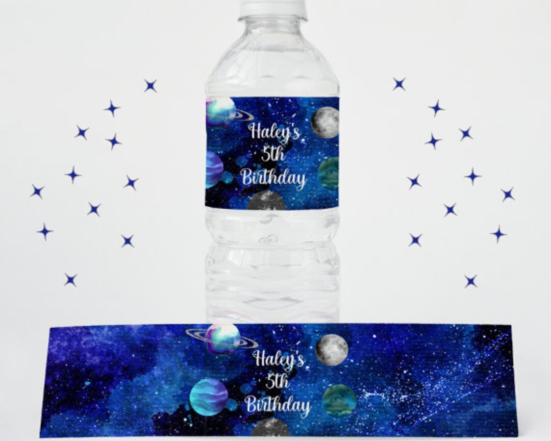 Galaxy Birthday Water Bottle Labels: Outer Space Party Decor (digital ...