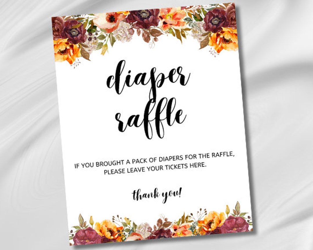 Diaper Raffle Sign Fall Baby Shower Diaper Game Sign Floral - Etsy