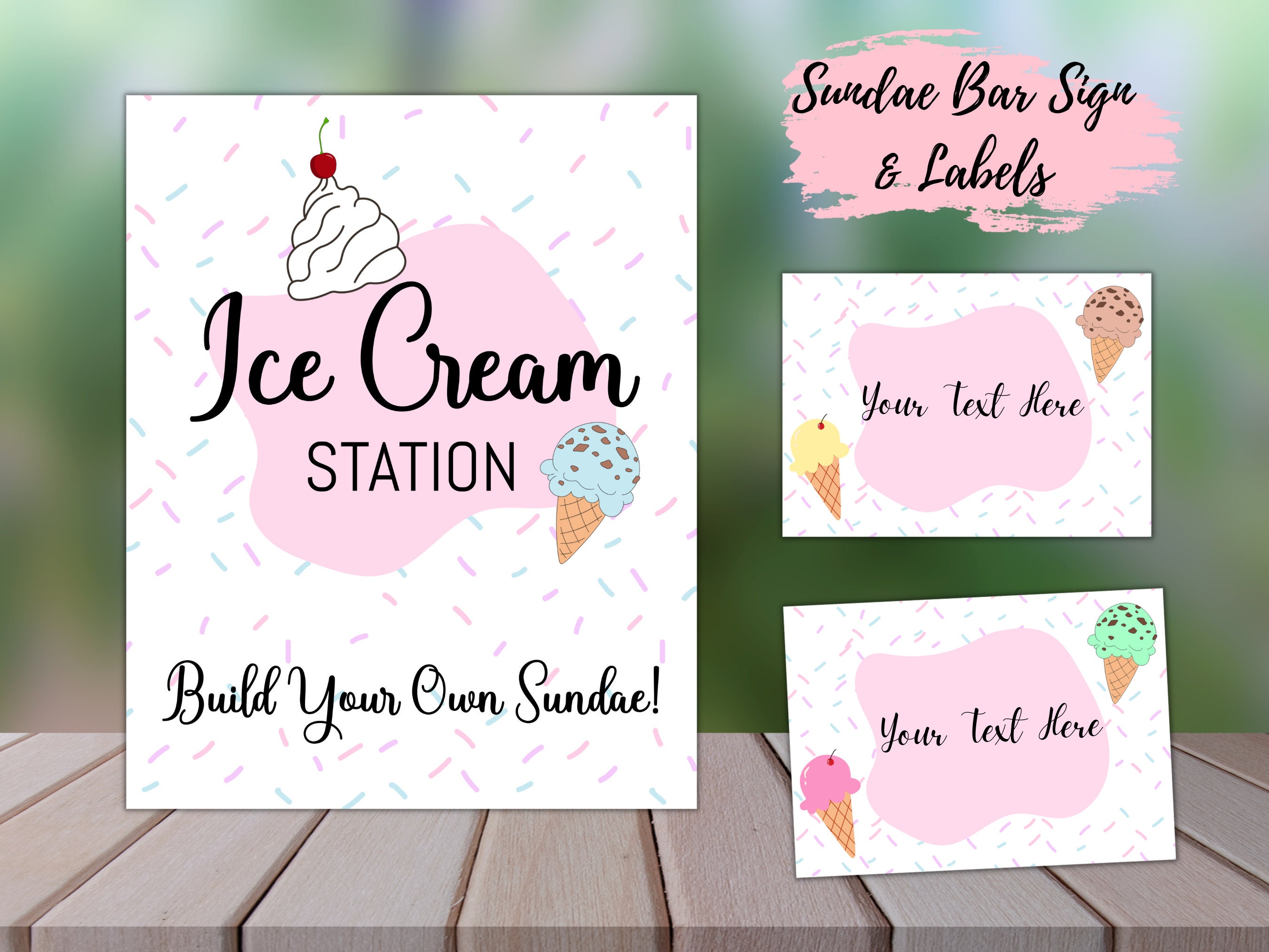 Ice Cream Sundae Bar Sign, Ice Cream Party Decor, Food Tent Card, Food ...