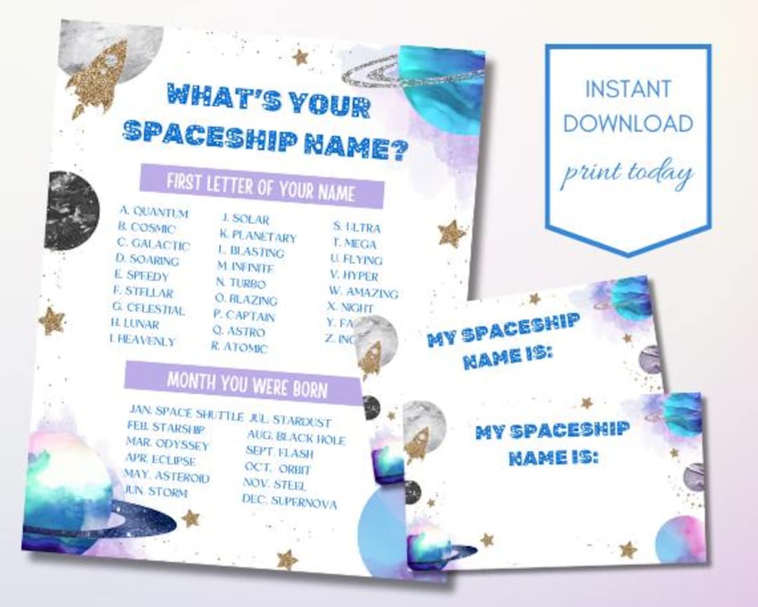 Space Birthday Party Game: Spaceship Name Generator (digital Download ...