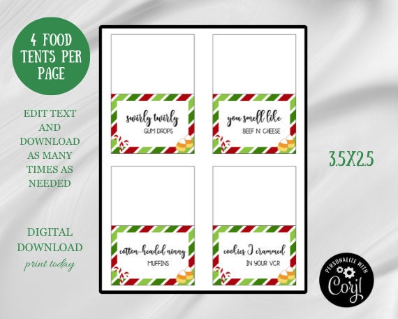Editable Elf Movie Food Labels: Christmas Party Buffet Cards (digital ...