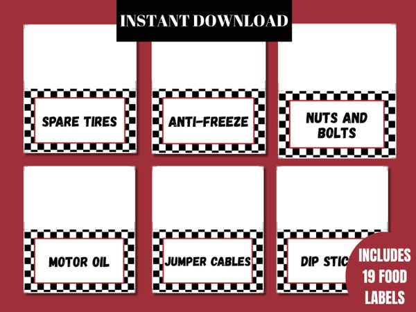 Race Car Party Food Tents Bundle, Editable Racing Birthday Table Decoration Labels, Buffet Place ...