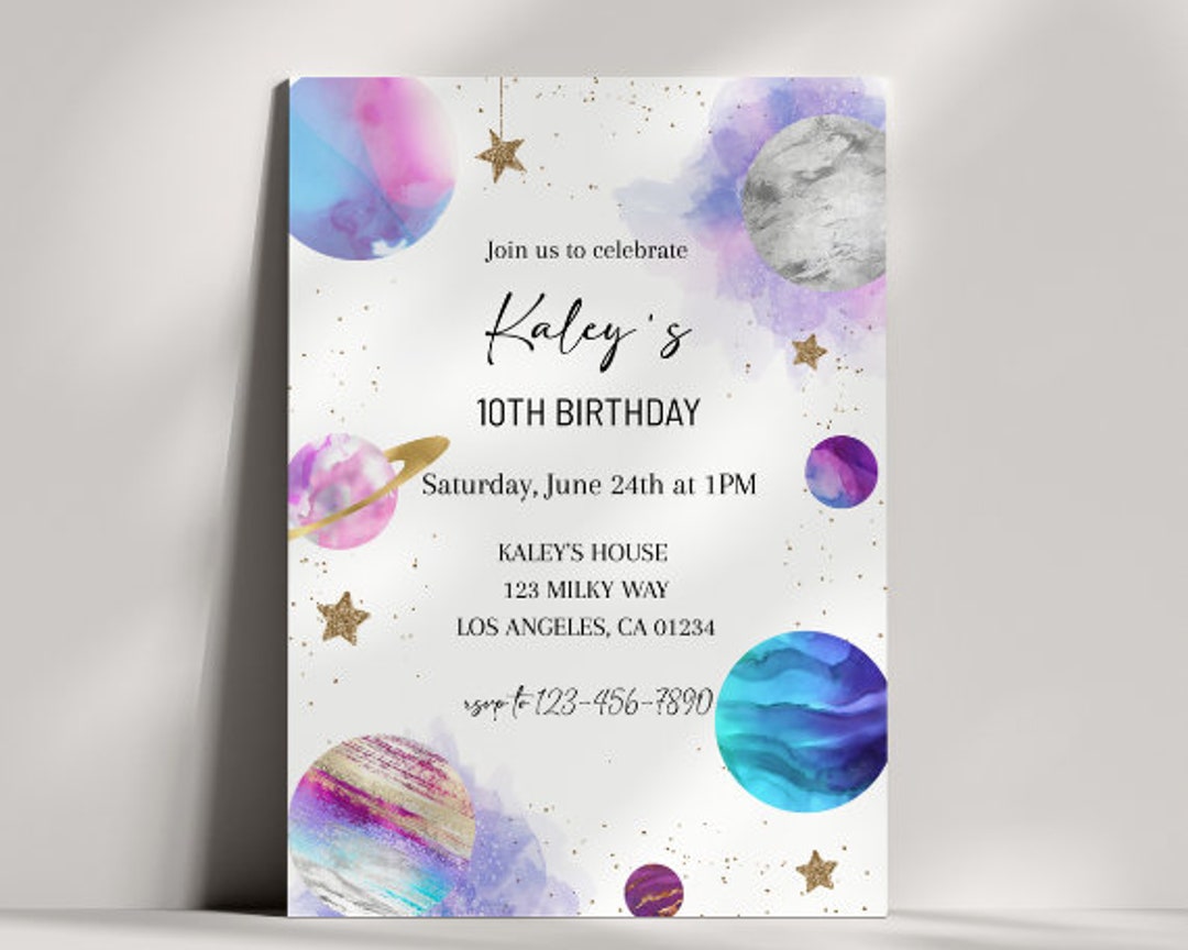 Galaxy Birthday Party Invitation, Out of This World, Space, Planets ...