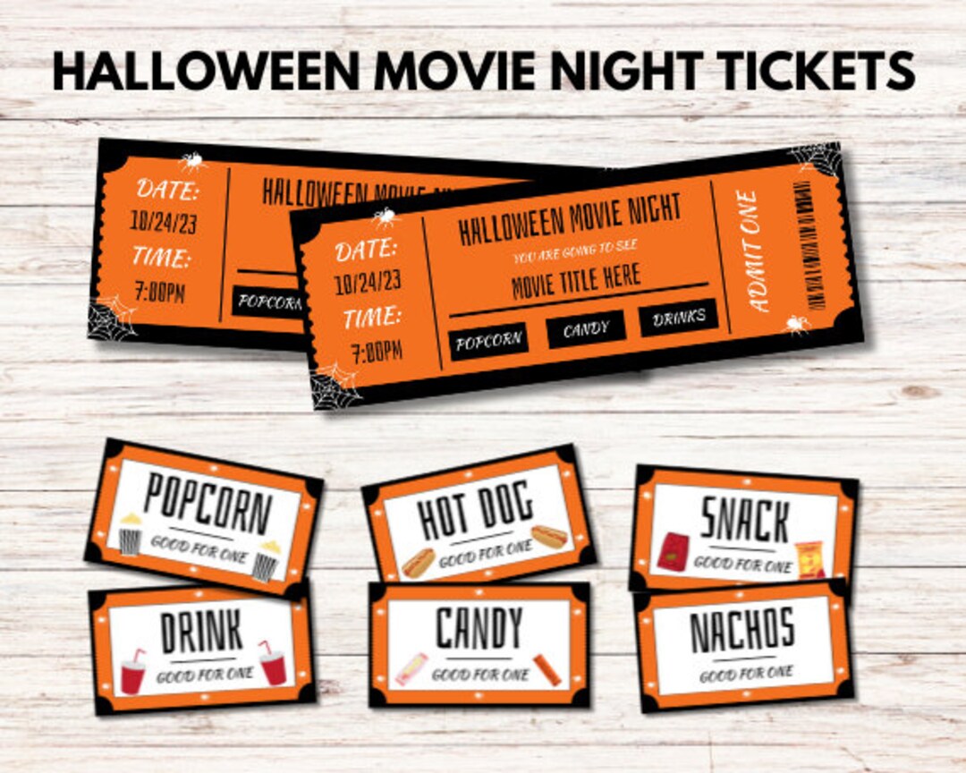 Halloween Movie Night Tickets, Concession Printables (digital Download ...