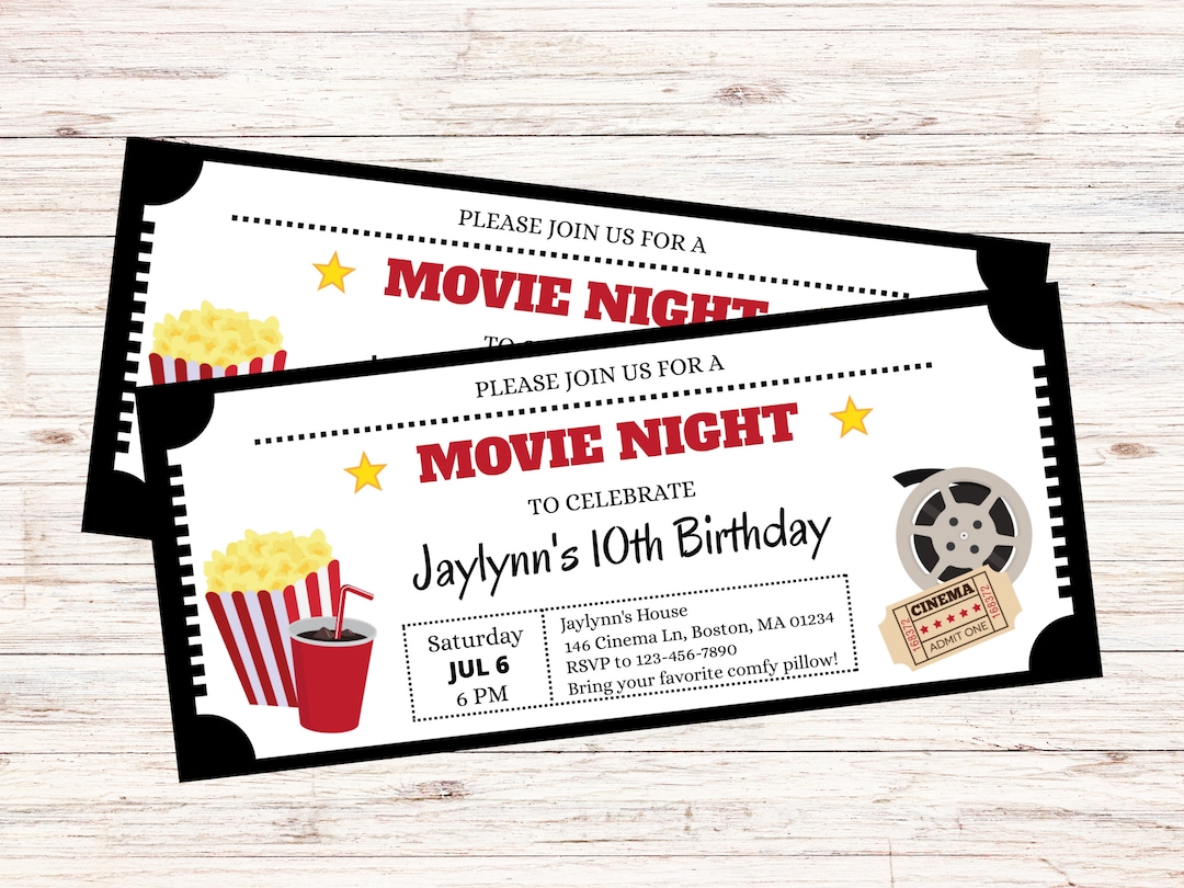 Movie Birthday Invitation, Movie Night Birthday Party Invitation, Movie ...
