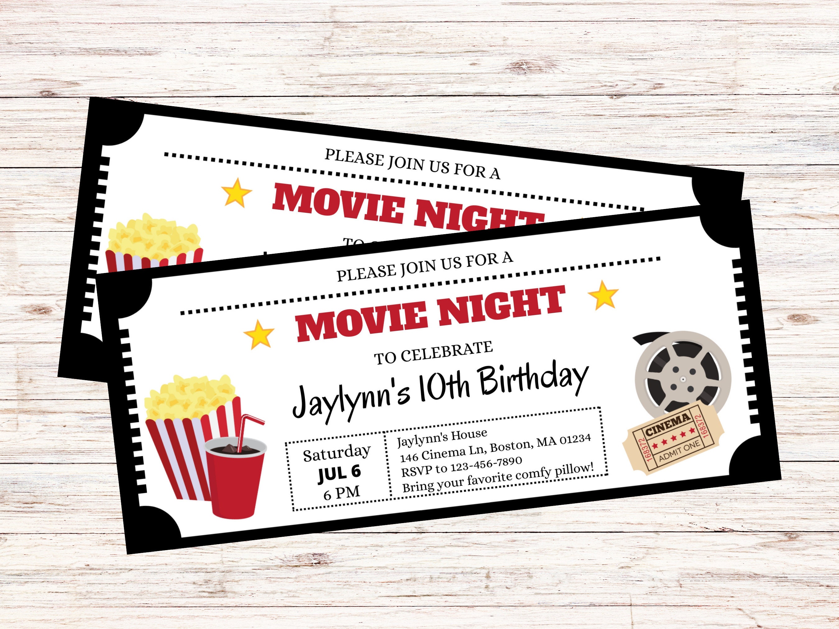 Movie Birthday Invitation, Movie Night Birthday Party Invitation, Movie ...
