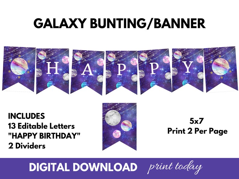 Galaxy Birthday Banner Outer Space DIY Bunting Banner Galaxy - Etsy