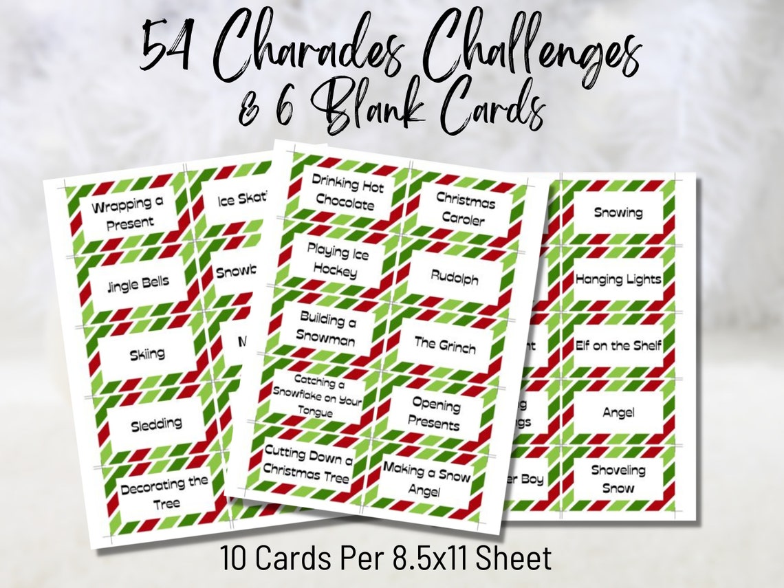 Christmas Party Game Printable Christmas Charades Cards - Etsy