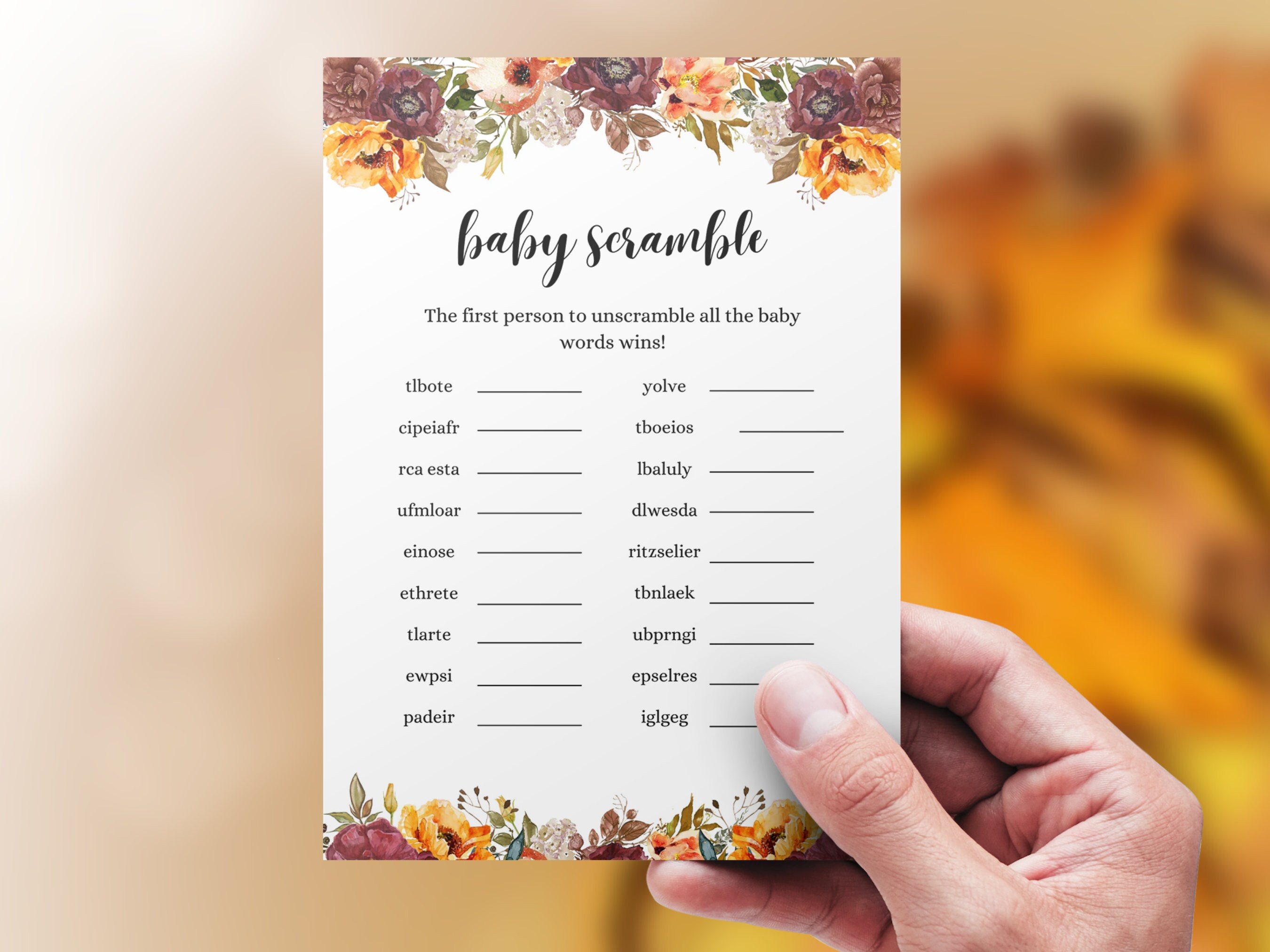 Baby Word Scramble Fall Baby Shower Games Word Scramble - Etsy