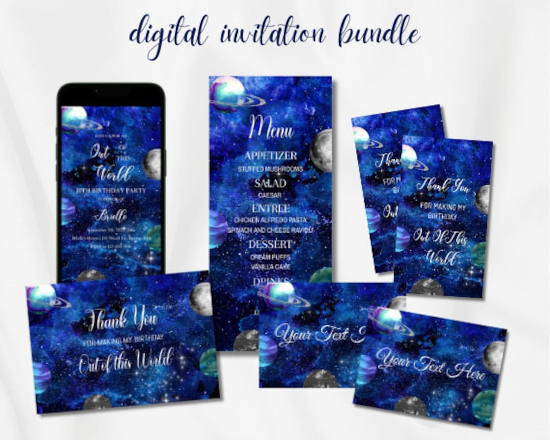 Galaxy Birthday Party Invitation Bundle, Out of This World Custom Order ...