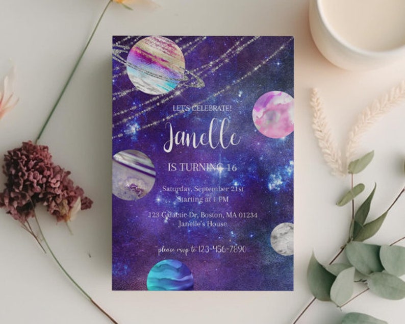 Editable Galaxy Birthday Invitation: Outer Space Party (digital ...