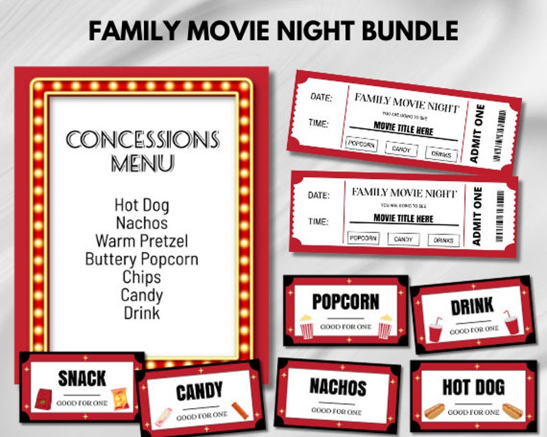 Editable Family Movie Night Bundle: Tickets, Menu (digital Download) - Etsy