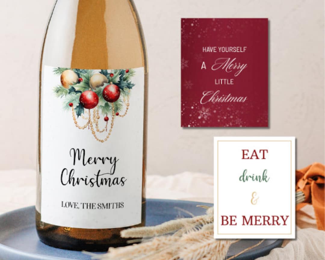 Editable Christmas Wine Bottle Labels, Personalized Wine Labels ...
